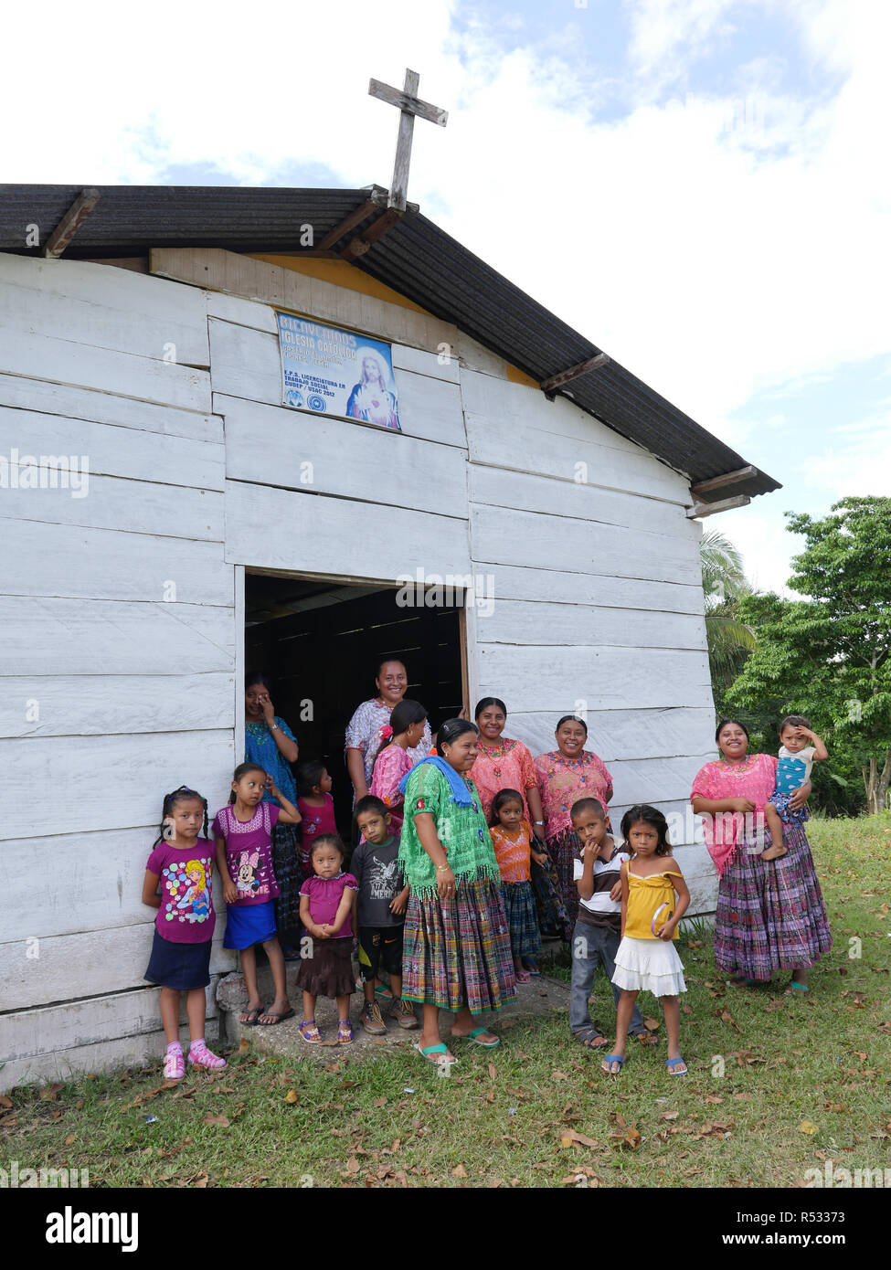 GUATEMALA Q'eqchi village Catholic church at Limon, Peten Stock Photo ...