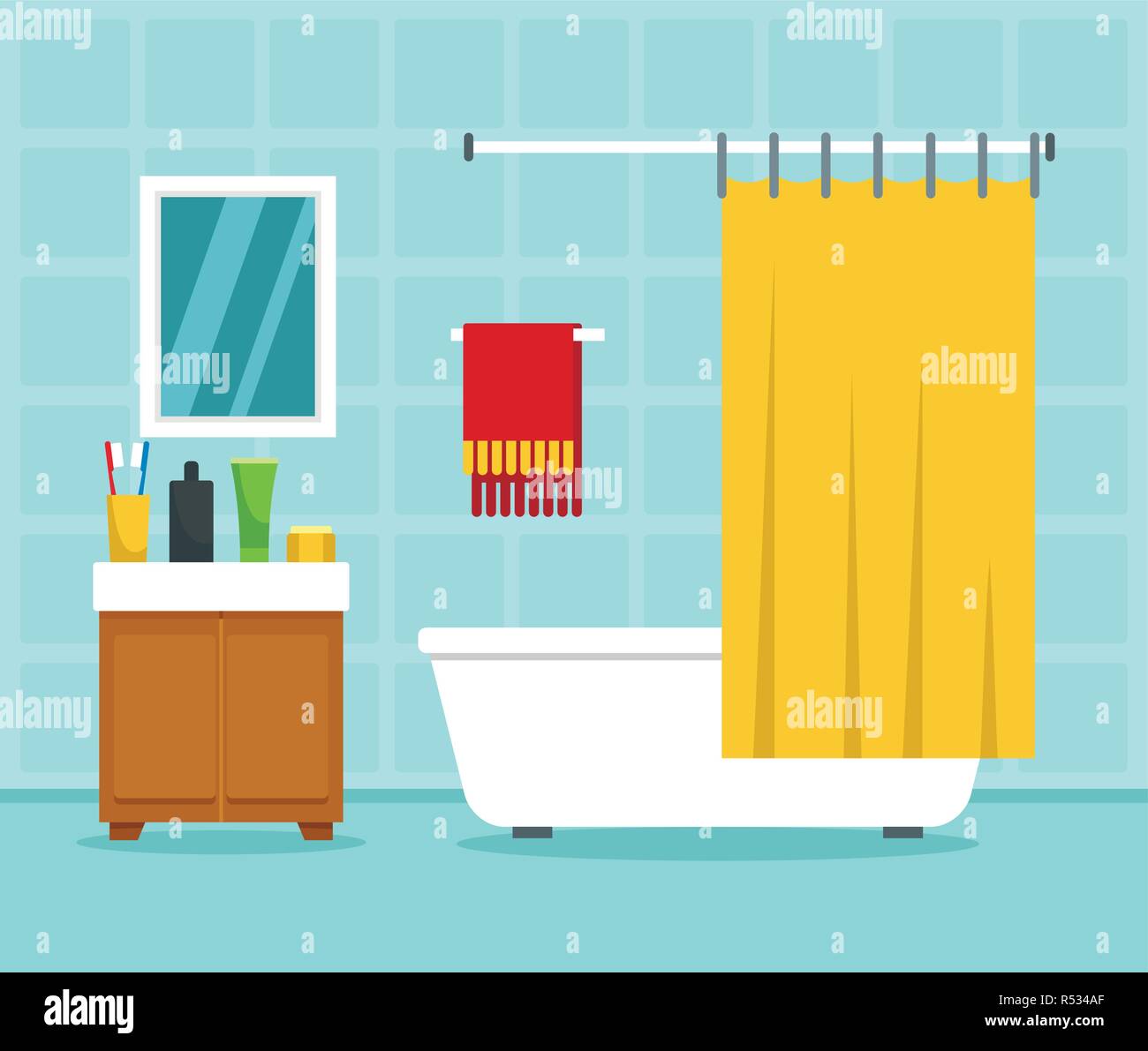 Bathroom interior concept background. Flat illustration of bathroom ...
