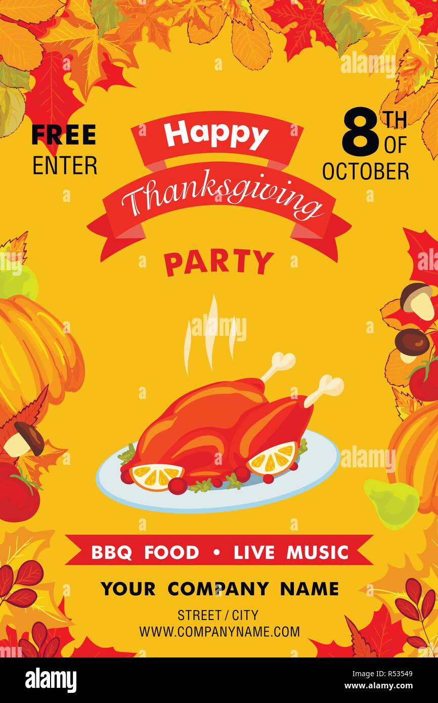 Happy thanksgiving party vertical banner. Cartoon illustration of happy ...