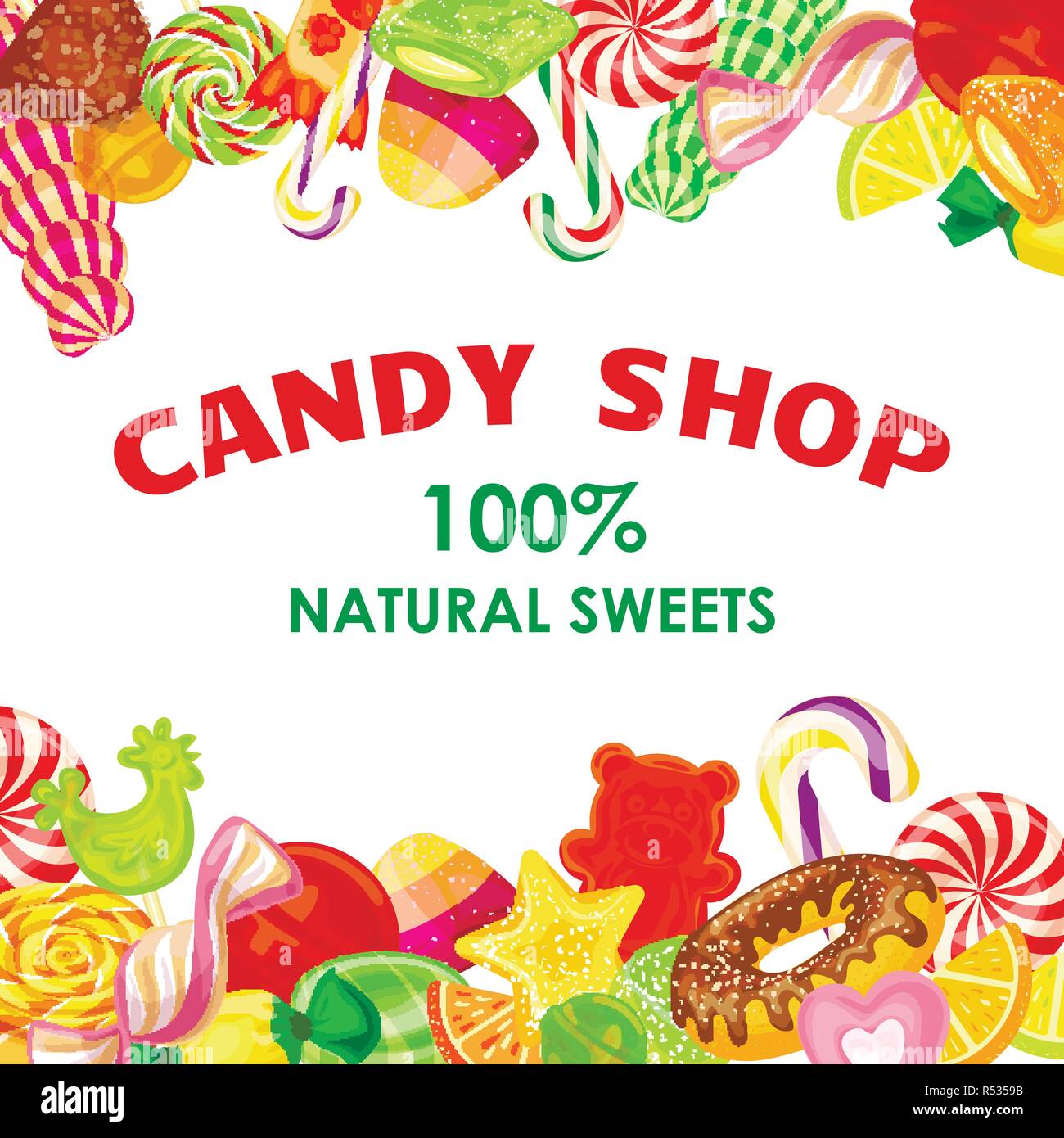 Candy shop concept background. Cartoon illustration of candy shop ...
