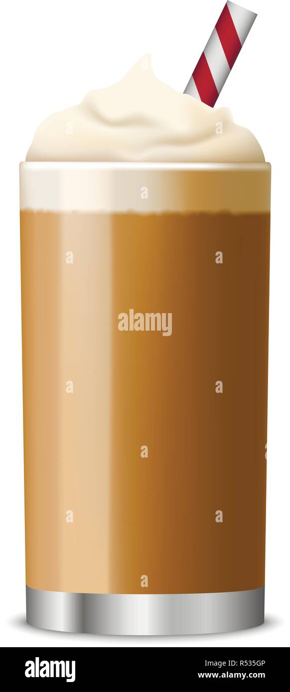 Ice coffee glass icon. Realistic illustration of ice coffee glass ...