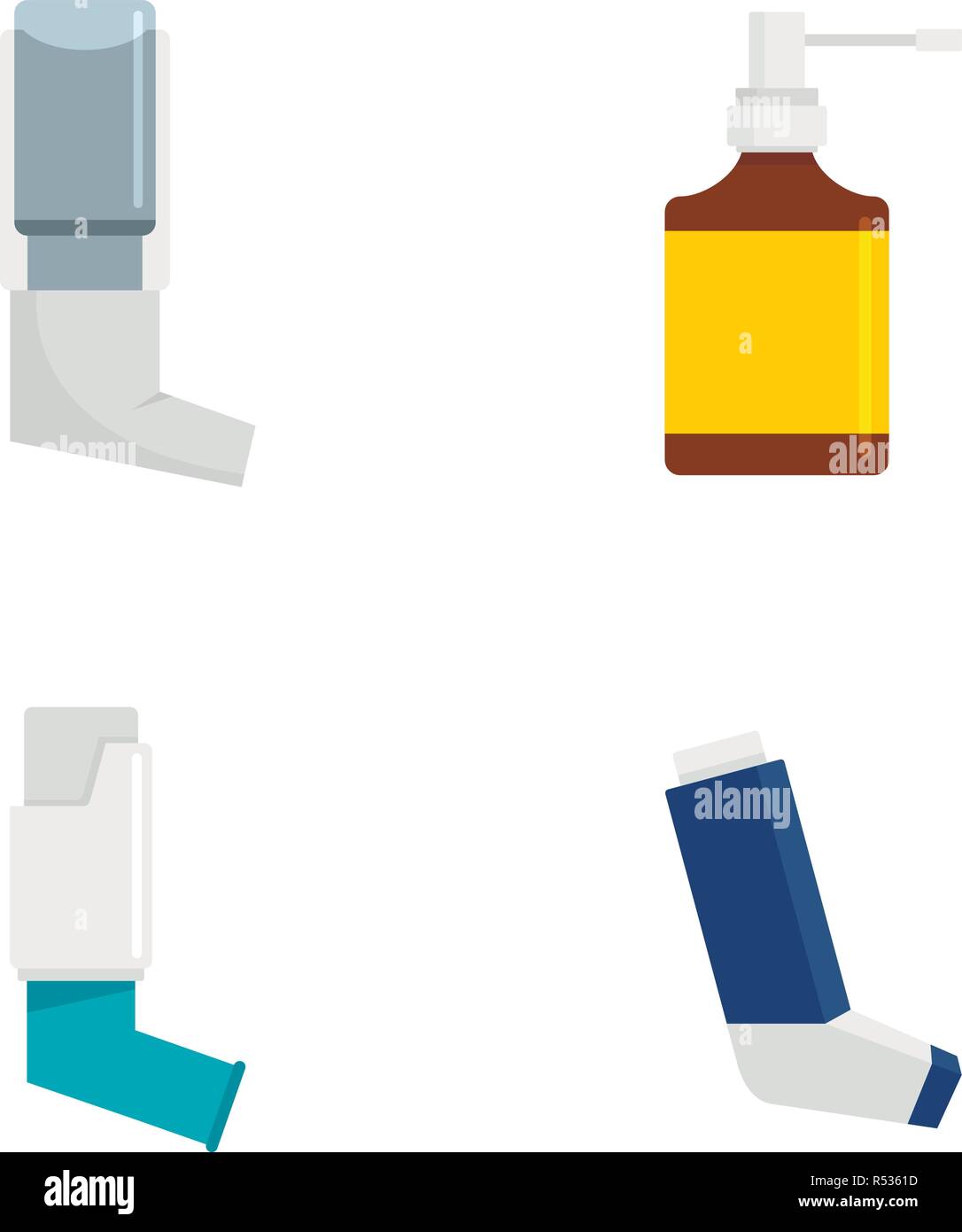 Inhaler breather deep breath health care asthma icons set. Flat ...