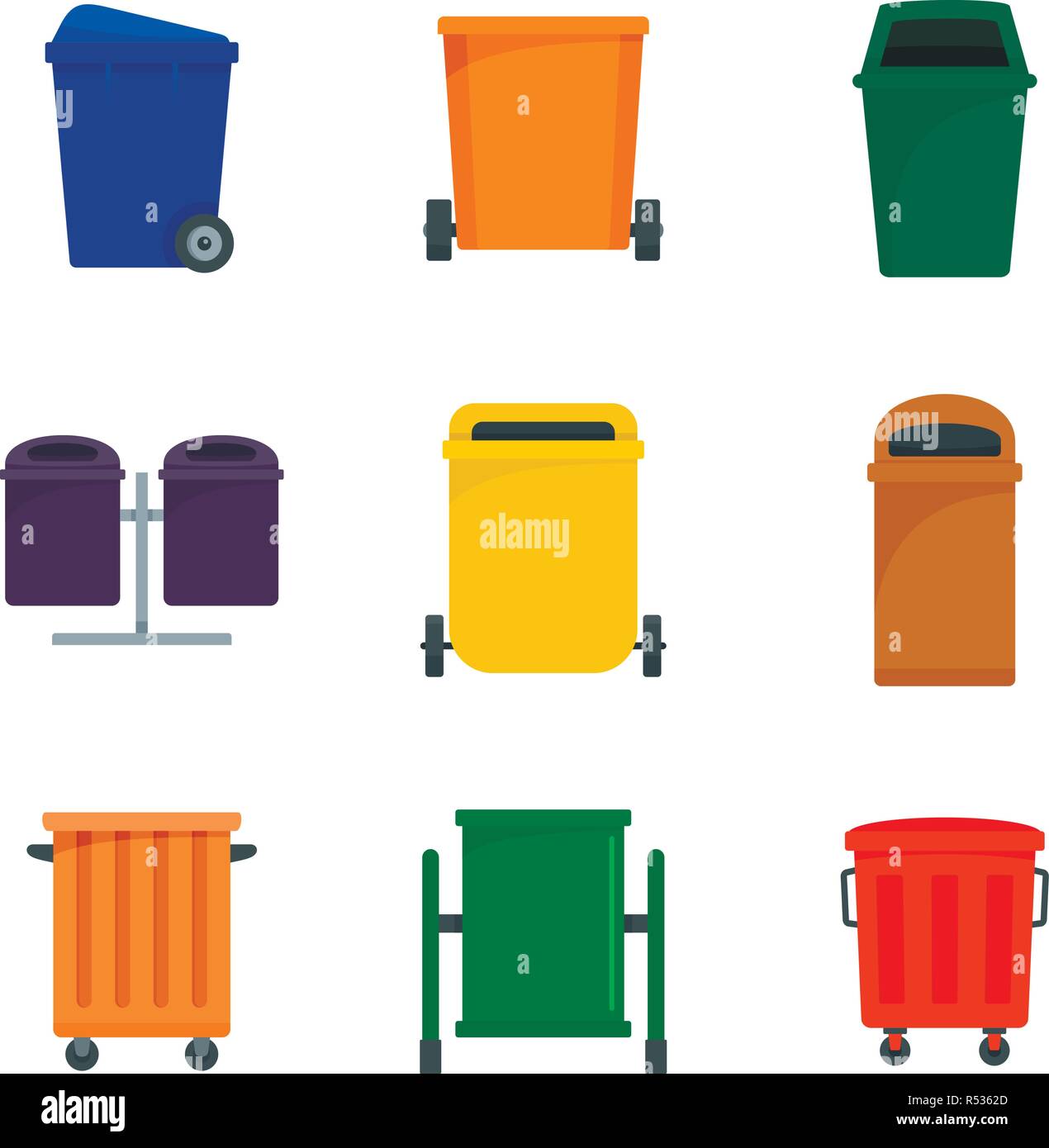 Separation recycle bin waste trash icons set. Flat illustration of 9 ...
