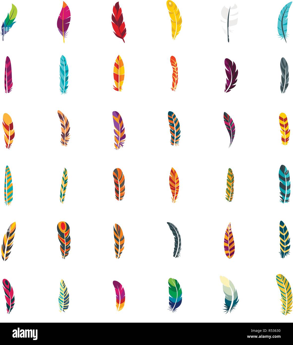Feather icon set. Flat set of feather vector icons for web design Stock ...