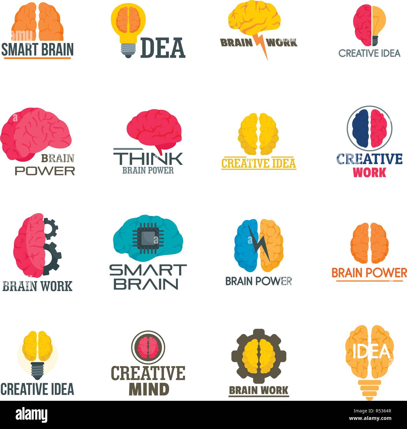 Mind brain icon set. Flat set of mind brain vector icons for web design ...