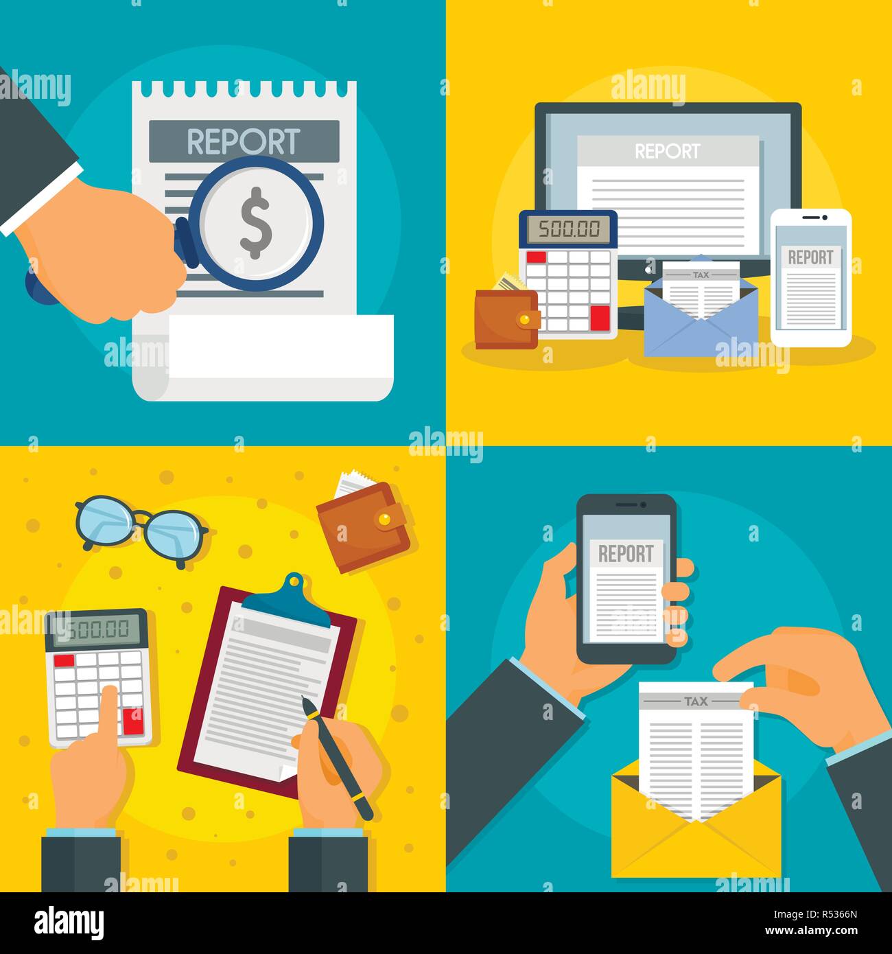 Expense report bill banner set. Flat illustration of expense report bill vector banner set for ...