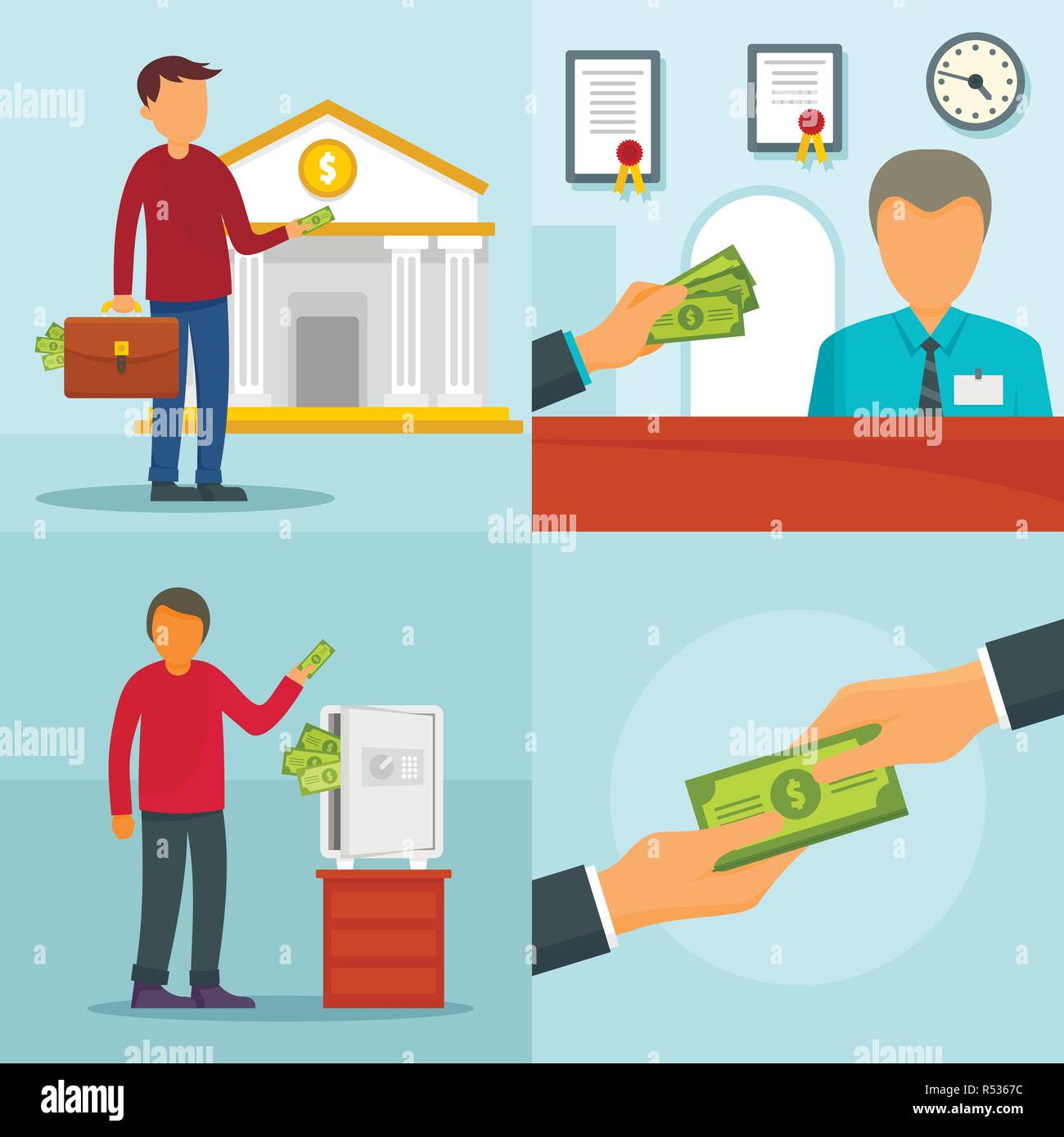 Money protect deposit banner set. Flat illustration of money protect ...