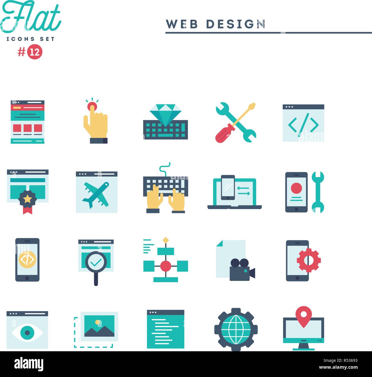 Web design, coding, responsive, app development and more, flat icons ...