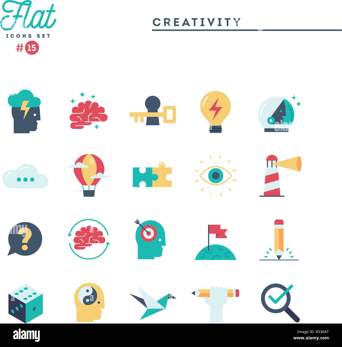 Creativity, imagination, problem solving, mind power and more, flat ...