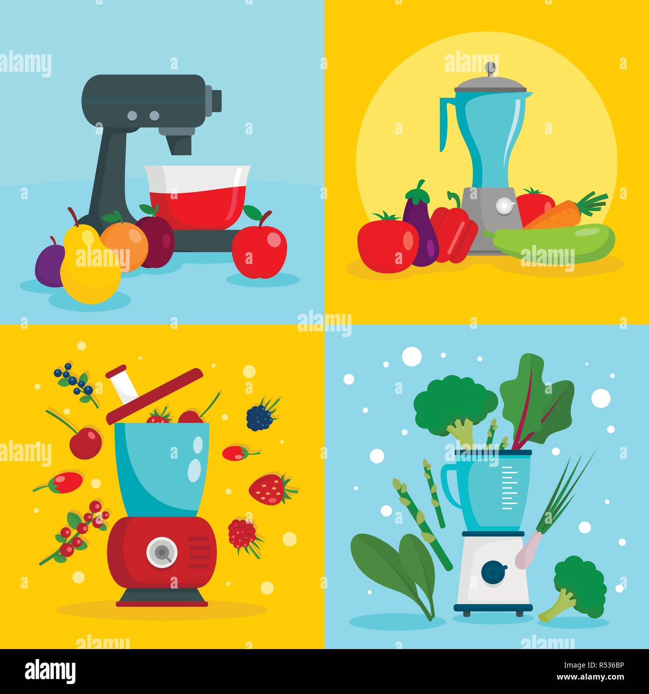 Food processor equipment banner set. Flat illustration of food ...