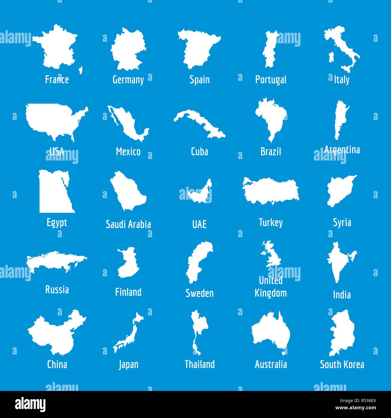 Country map icon set. Simple illustration of 25 country map vector ...