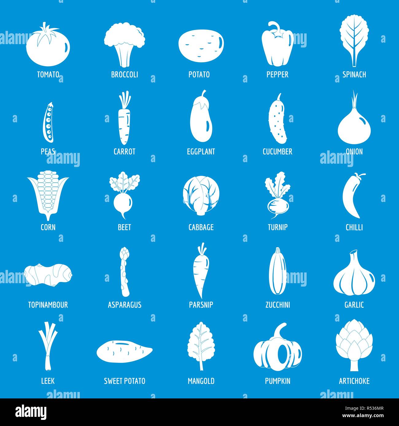 Vegetables icons set. Simple illustration of 25 vegetables vector icons ...