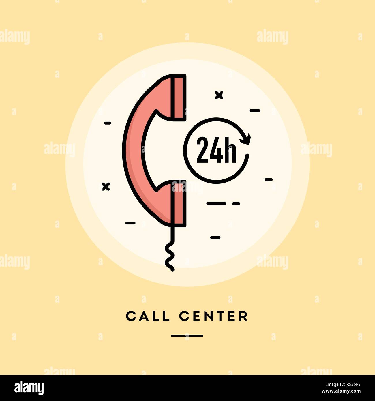 Call center, flat design thin line banner, vector illustration Stock ...