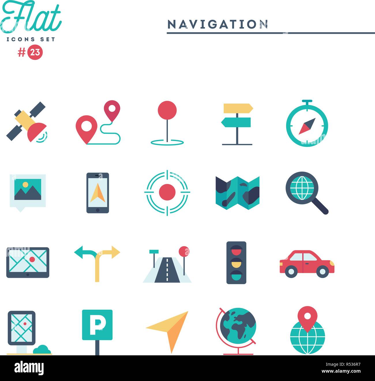 Navigation Direction Maps Traffic And More Flat Icons Set Stock Vector Image And Art Alamy