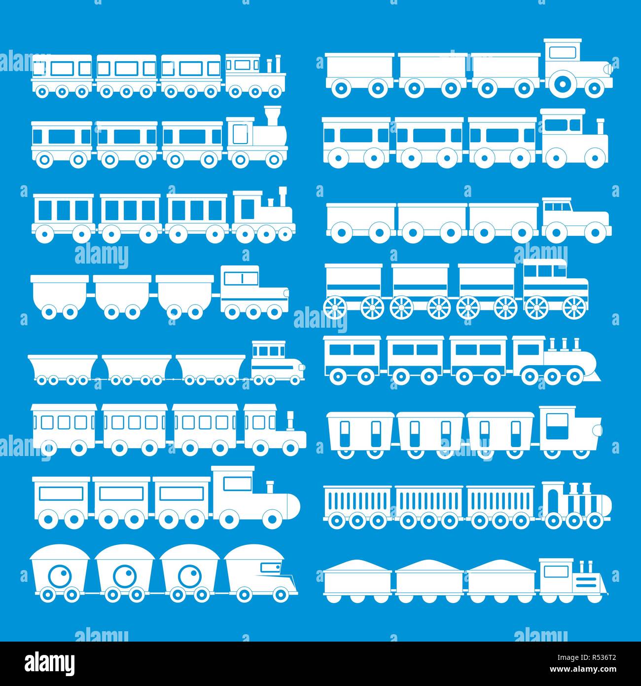 Train toy children icons set. Simple illustration of 16 train toy ...