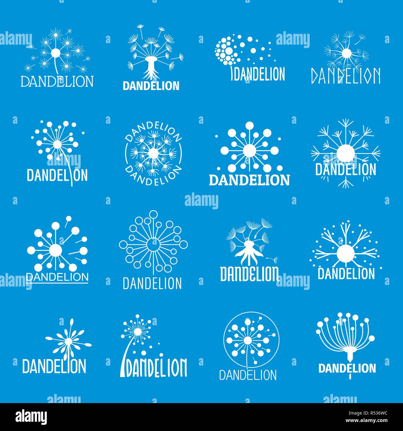 Dandelion logo icons set. Simple illustration of 16 dandelion logo ...