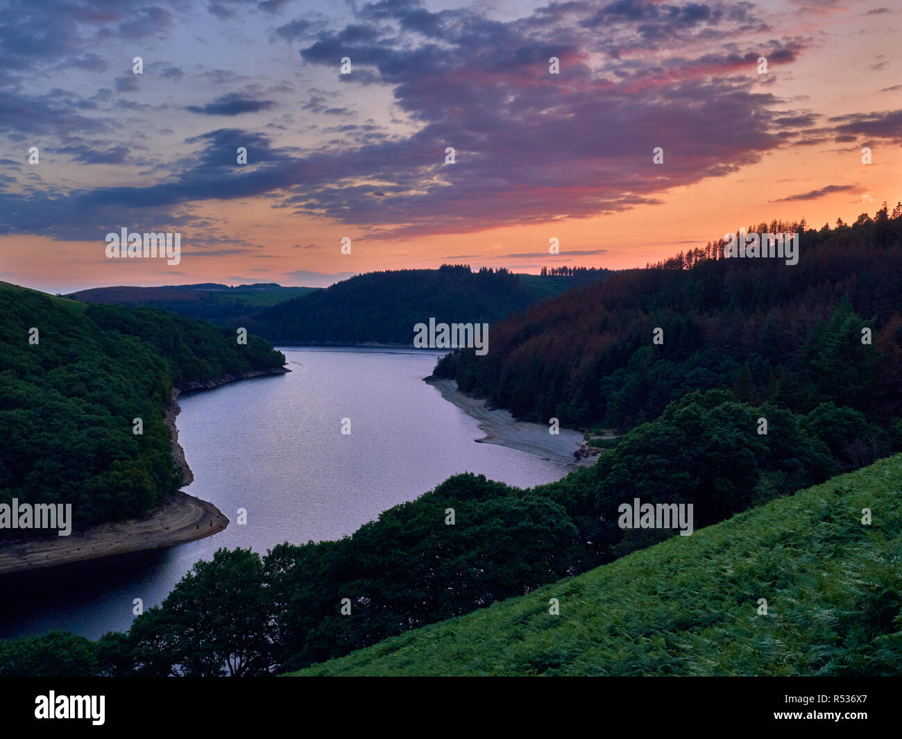 Llyn Brianne Reservoir at Sunset. Built to regulate the river Towy in ...
