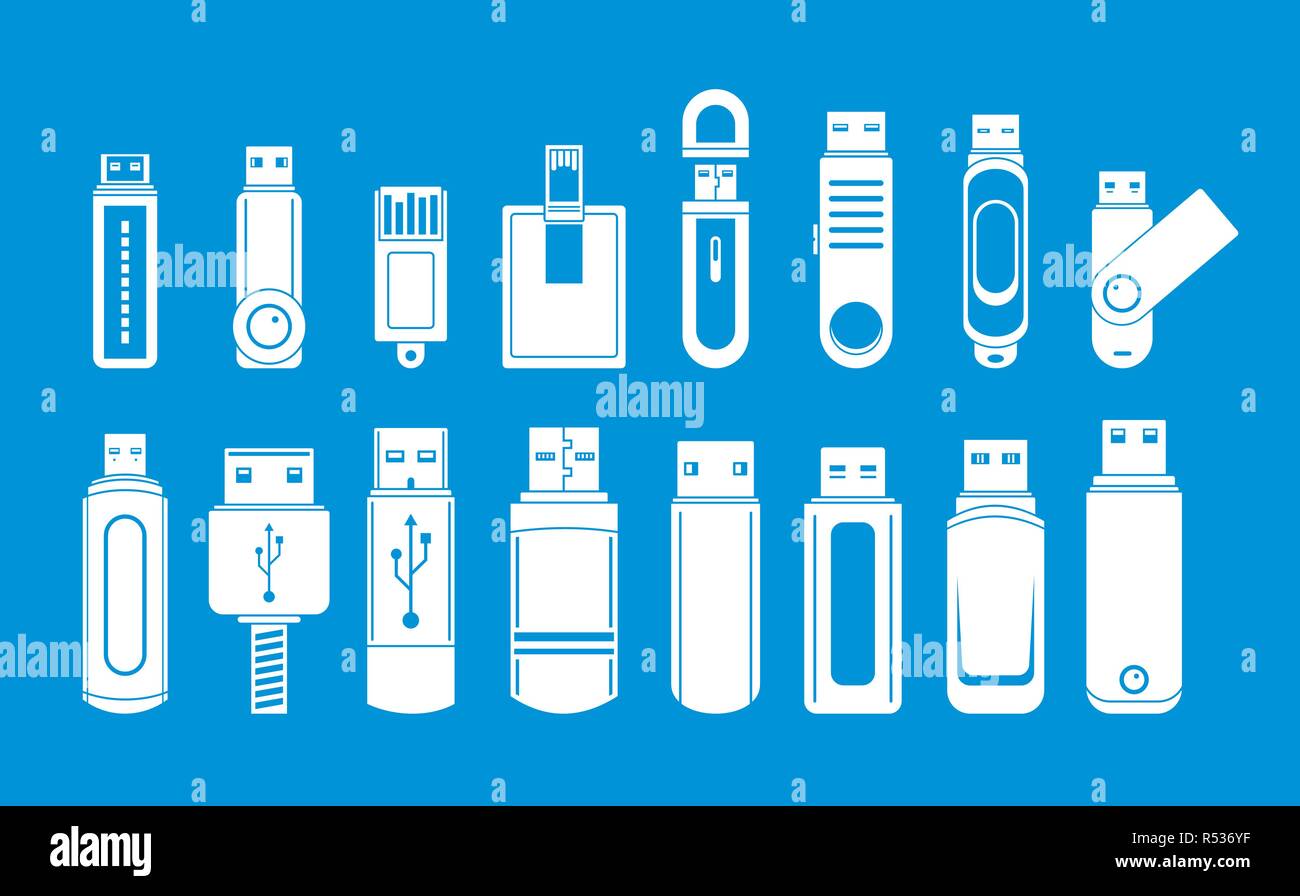USB flash drive icons set. Simple illustration of 16 USB flash drive ...