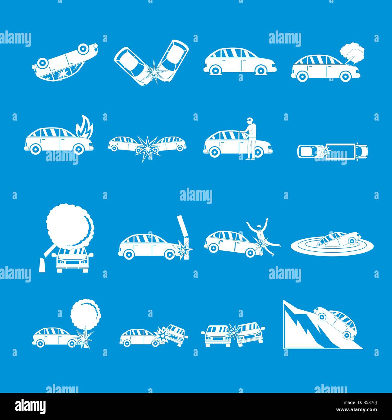 Accident car crash case icons set. Simple illustration of 16 accident ...