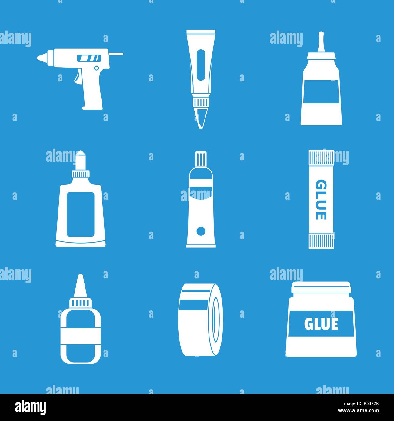 Glue stick adhesive icons set. Simple illustration of 9 glue stick ...