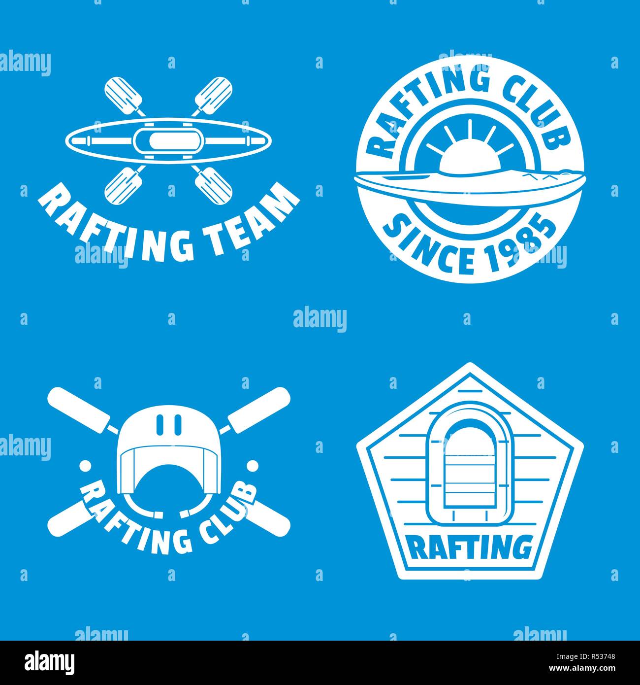 Rafting kayak logo water canoe icons set. Simple illustration of 4 ...