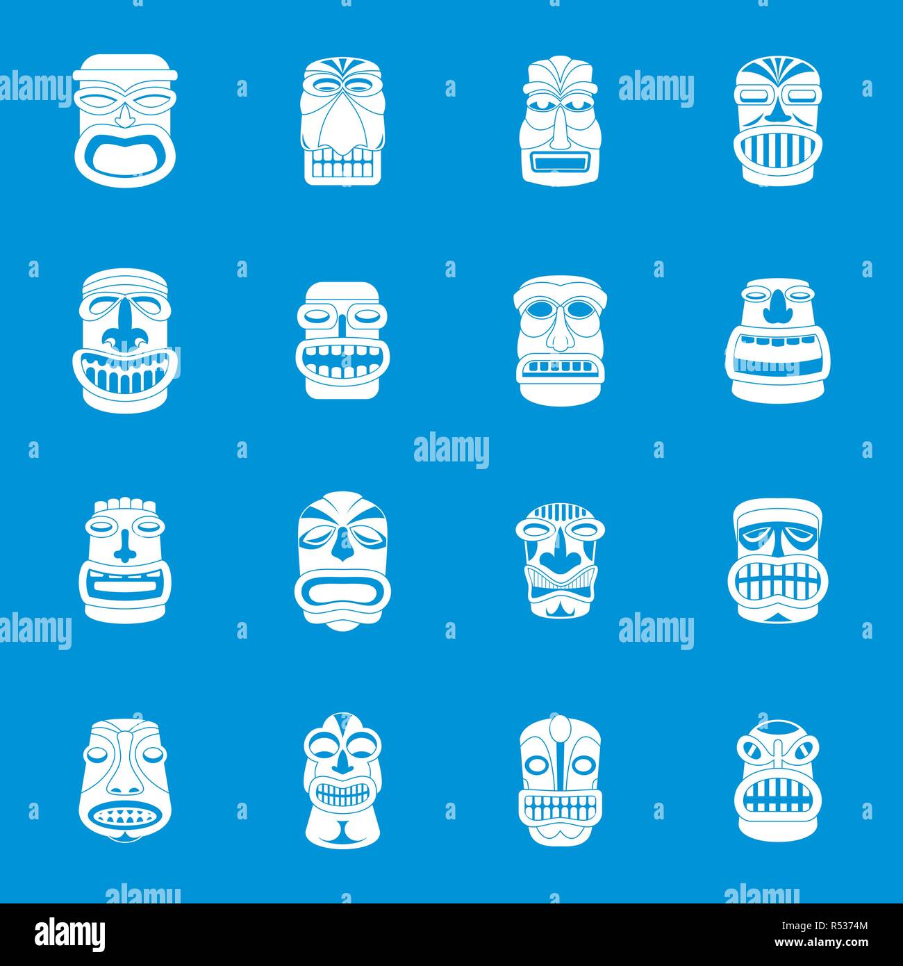 Tiki idol aztec hawaii face icons set. Simple illustration of 16 tiki ...