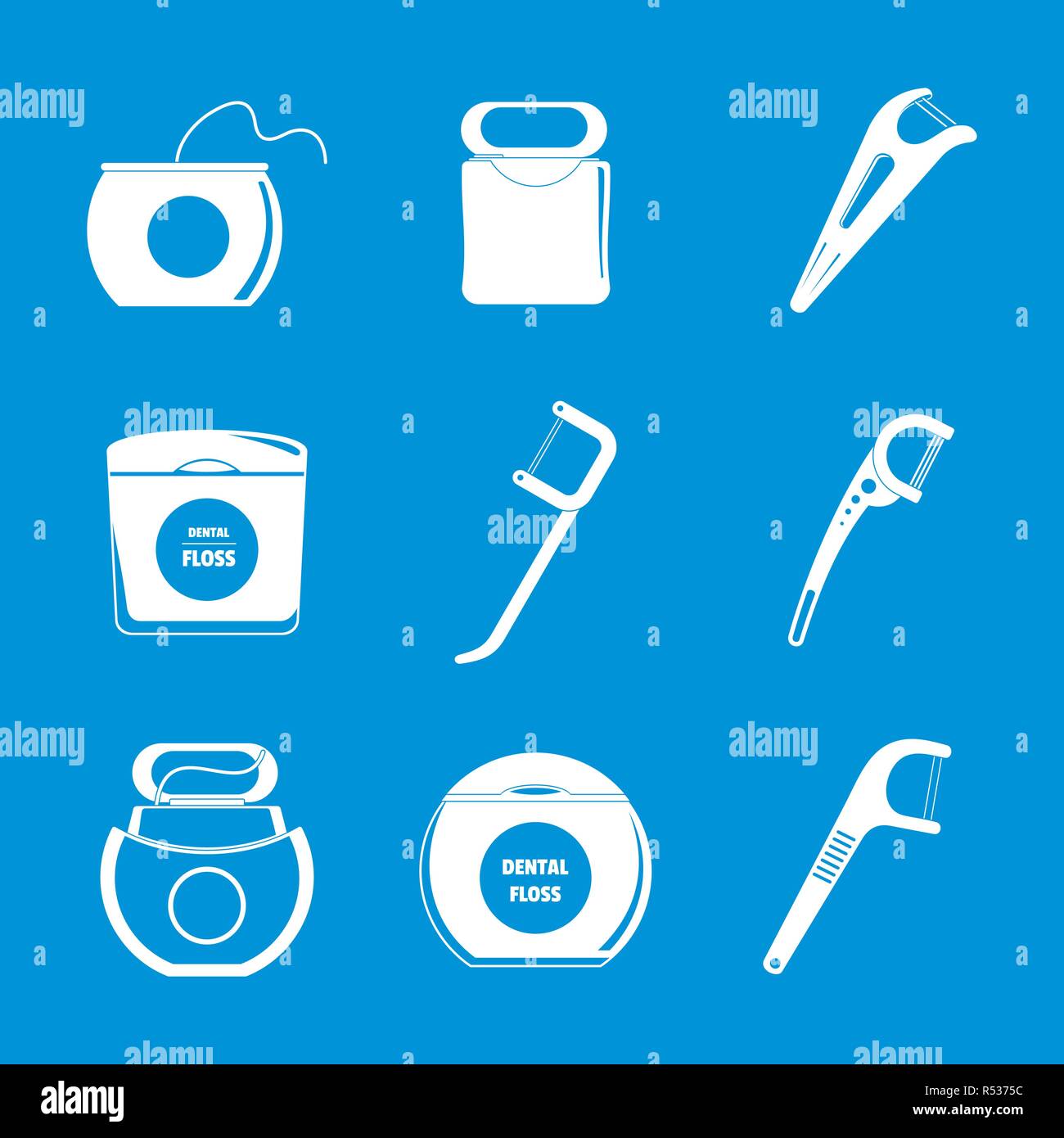 Floss dental brushing teeth icons set. Simple illustration of 9 floss ...