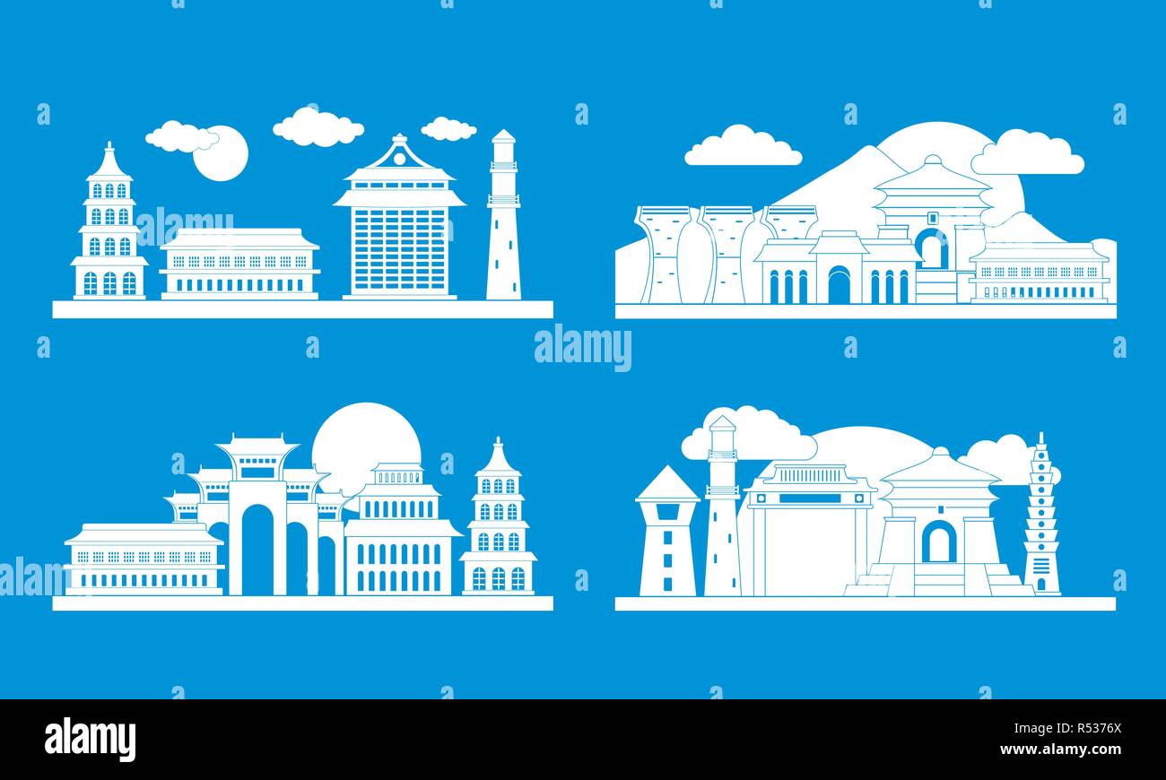 taipei banner concept set. Simple illustration of 4 Taipei taiwan city ...