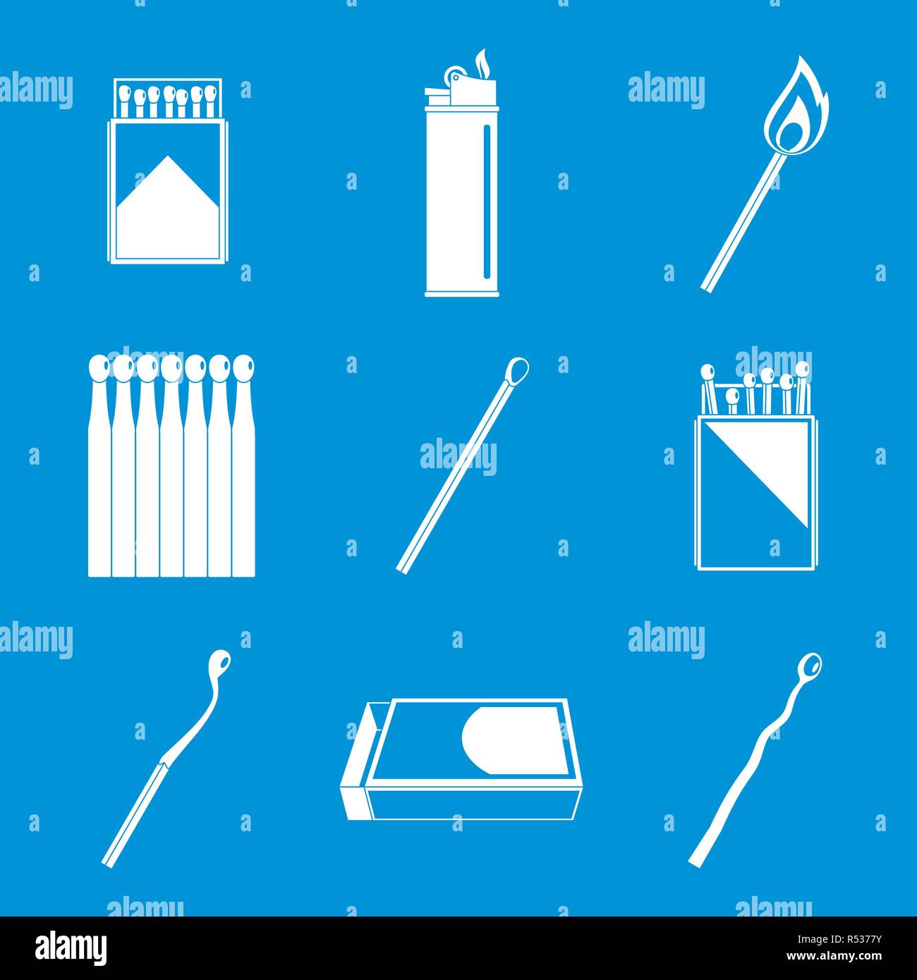 Safety match ignite burn icons set. Simple illustration of 9 safety ...