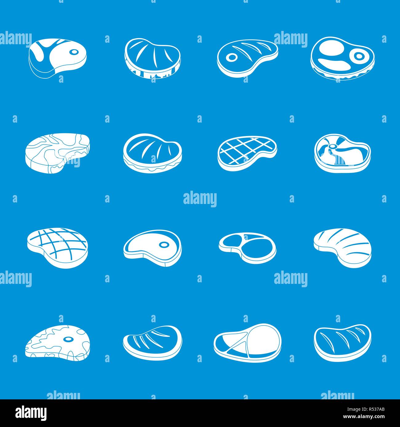 Steak dinner grilled beef icons set. Simple illustration of 16 steak ...