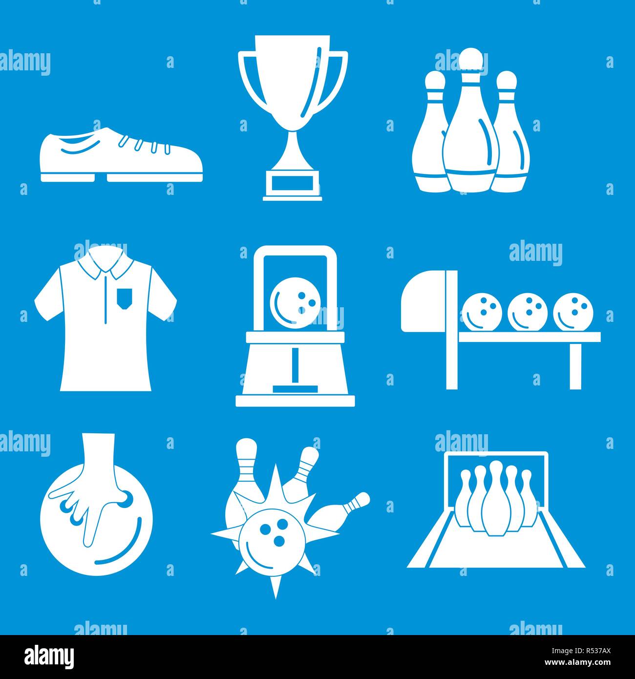 Bowling kegling game icons set. Simple illustration of 9 bowling ...