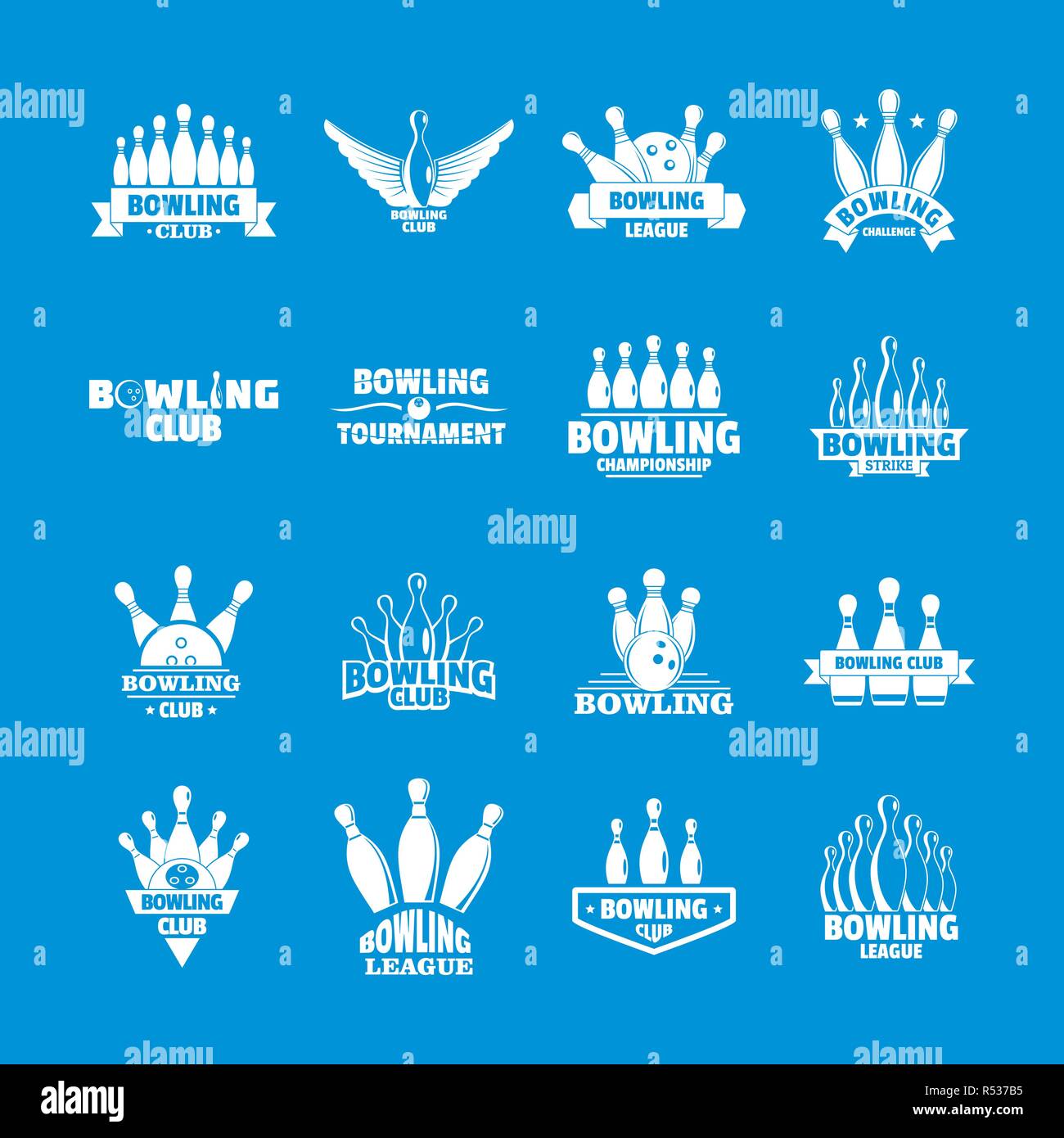 Bowling kegling game icons set. Simple illustration of 16 bowling ...