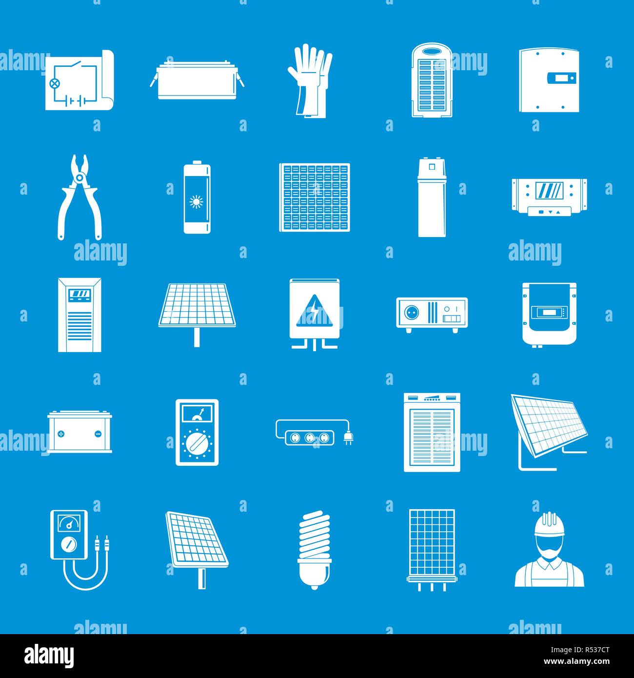 Solar energy equipment icons set. Simple illustration of 25 solar ...