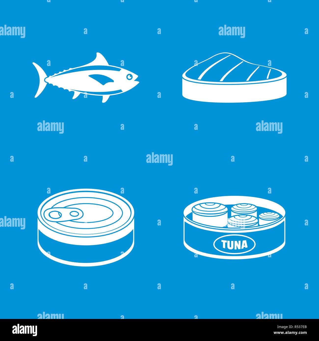Tuna fish can steak icons set. Simple illustration of 4 tuna fish can ...