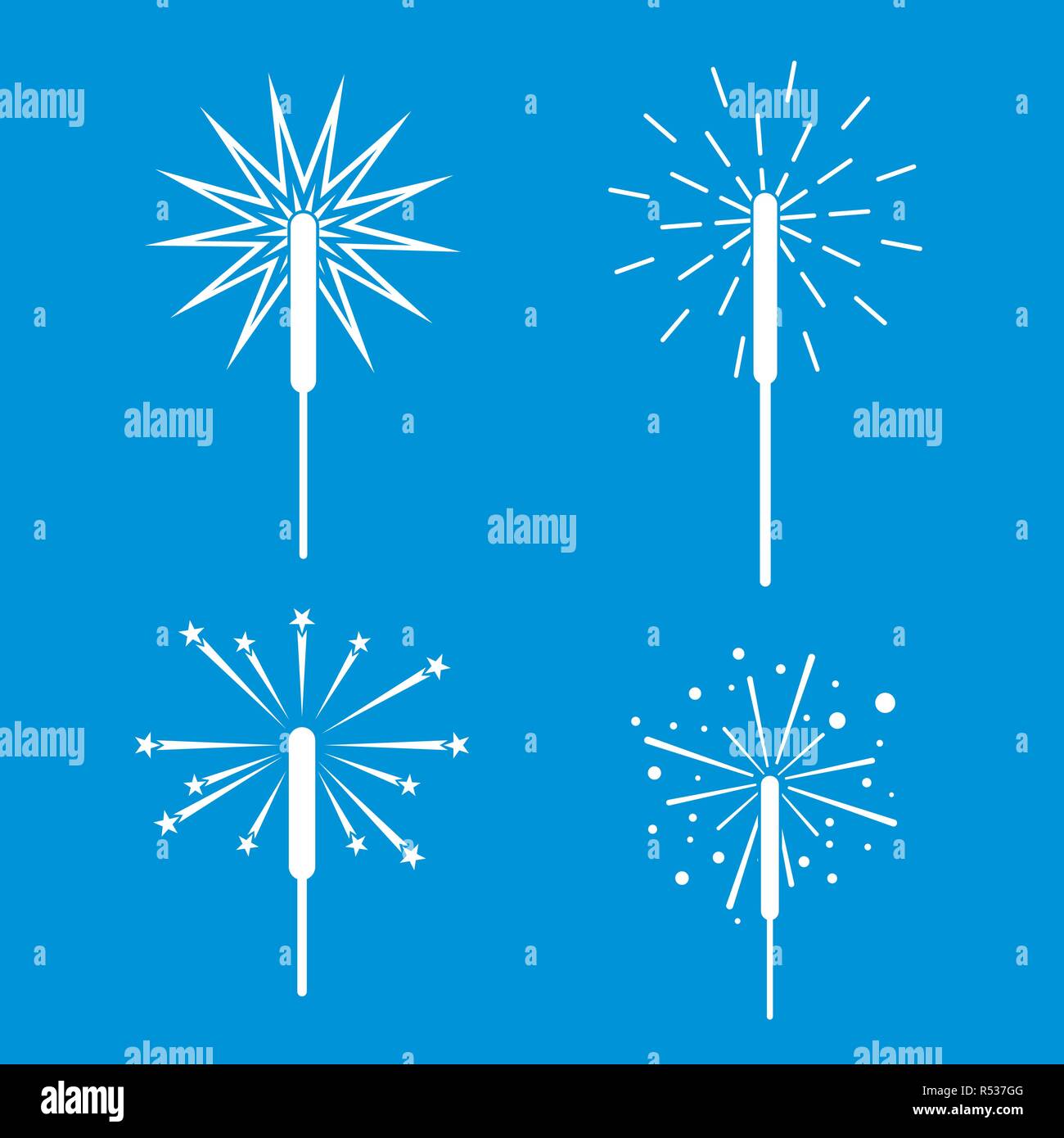 Sparkler fireworks bonfire icons set. Simple illustration of 4 sparkler ...
