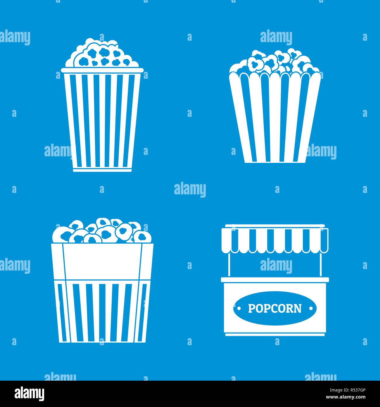 Popcorn cinema box striped icons set. Simple illustration of 4 popcorn ...