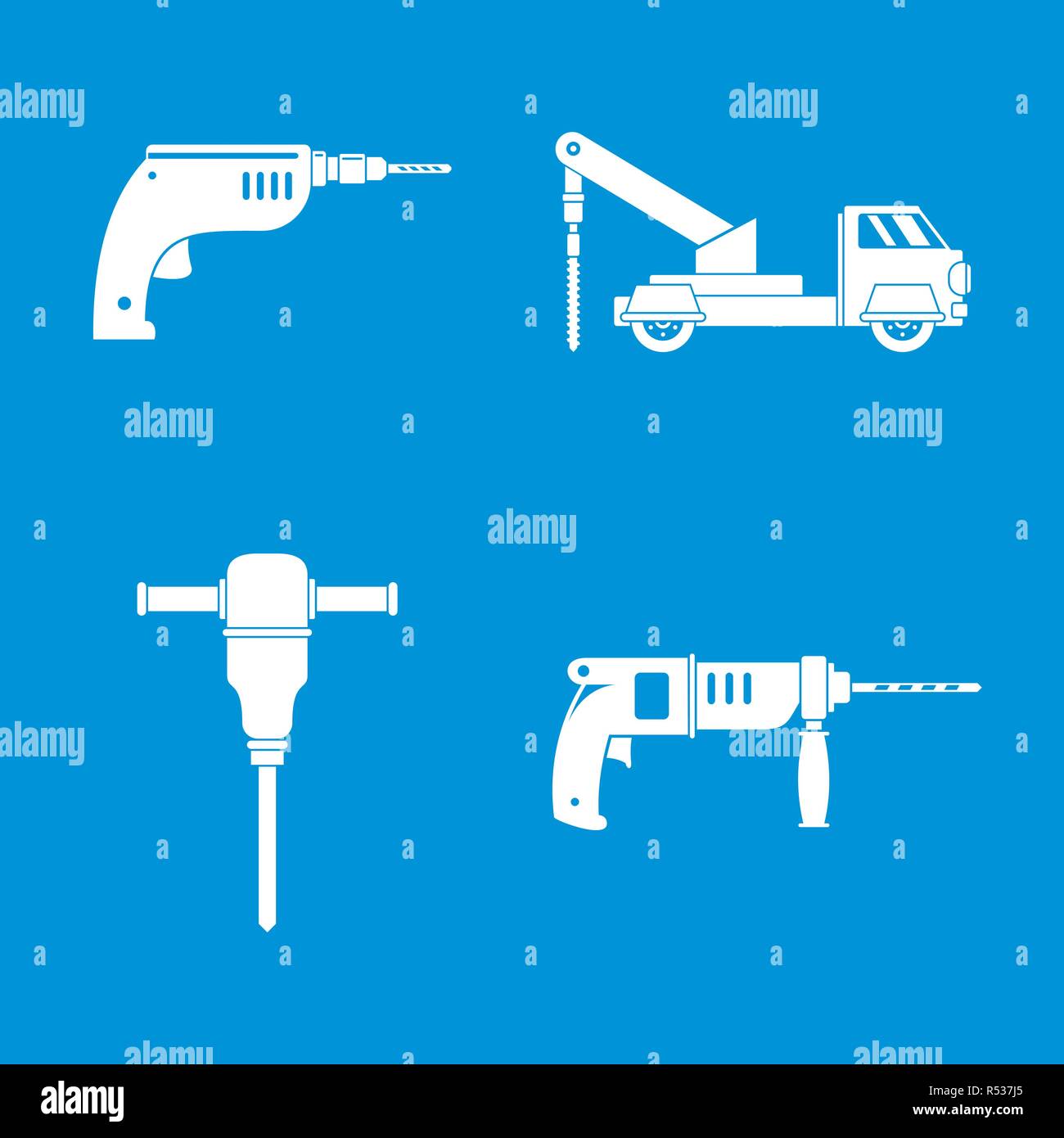 Drilling machine rig electric icons set. Simple illustration of 4 ...