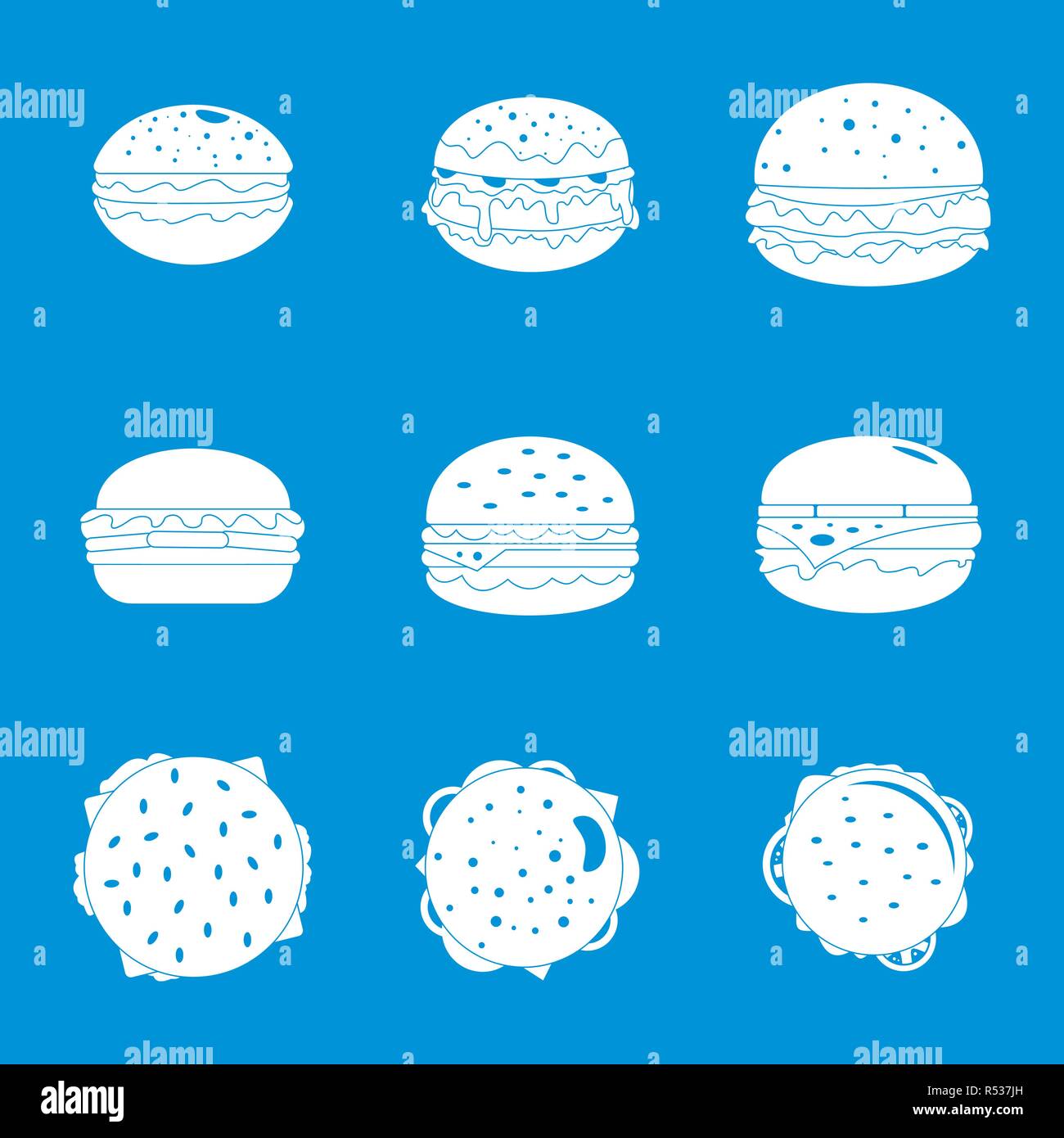 Burger sandwich bread bun icons set. Simple illustration of 9 burger ...