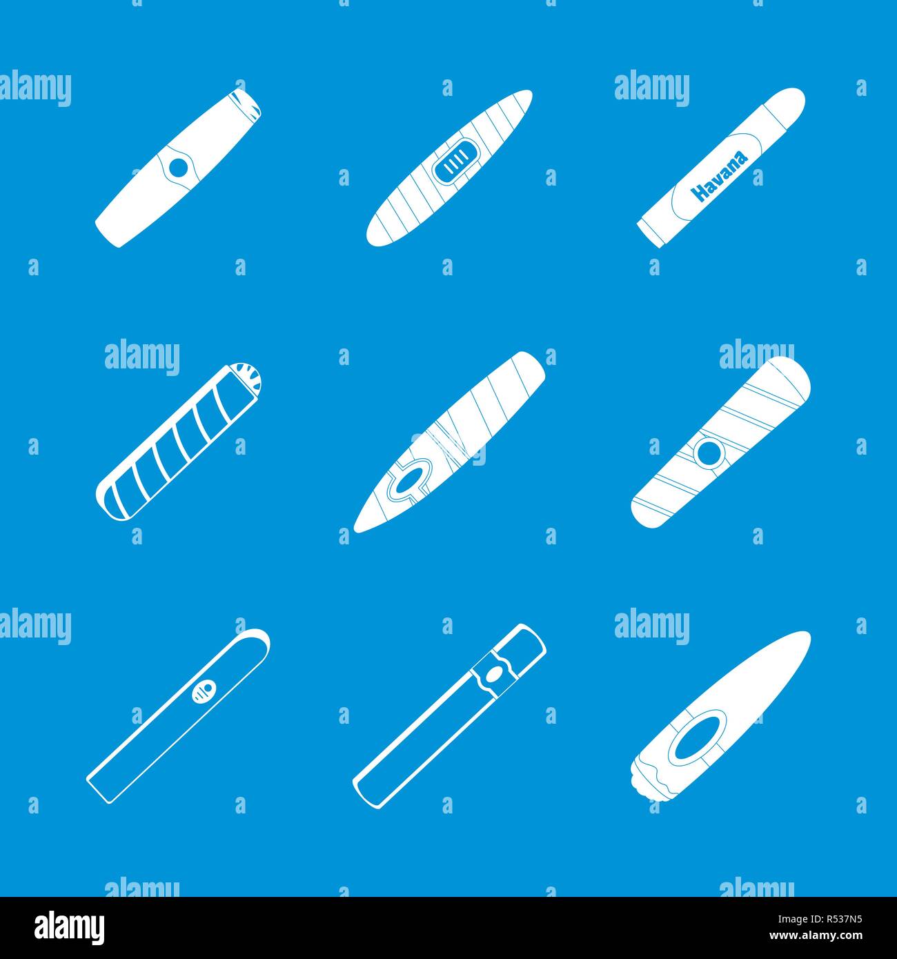 Cigar cuban paper weed cigarette icons set. Simple illustration of 9 ...