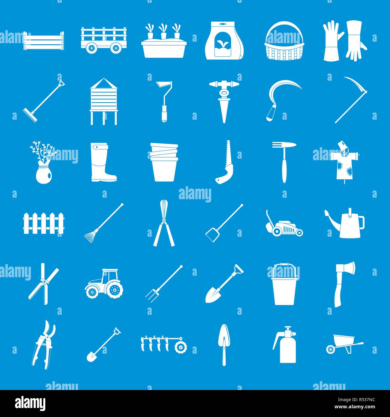 Farming equipment garden icons set. Simple illustration of 25 farming ...