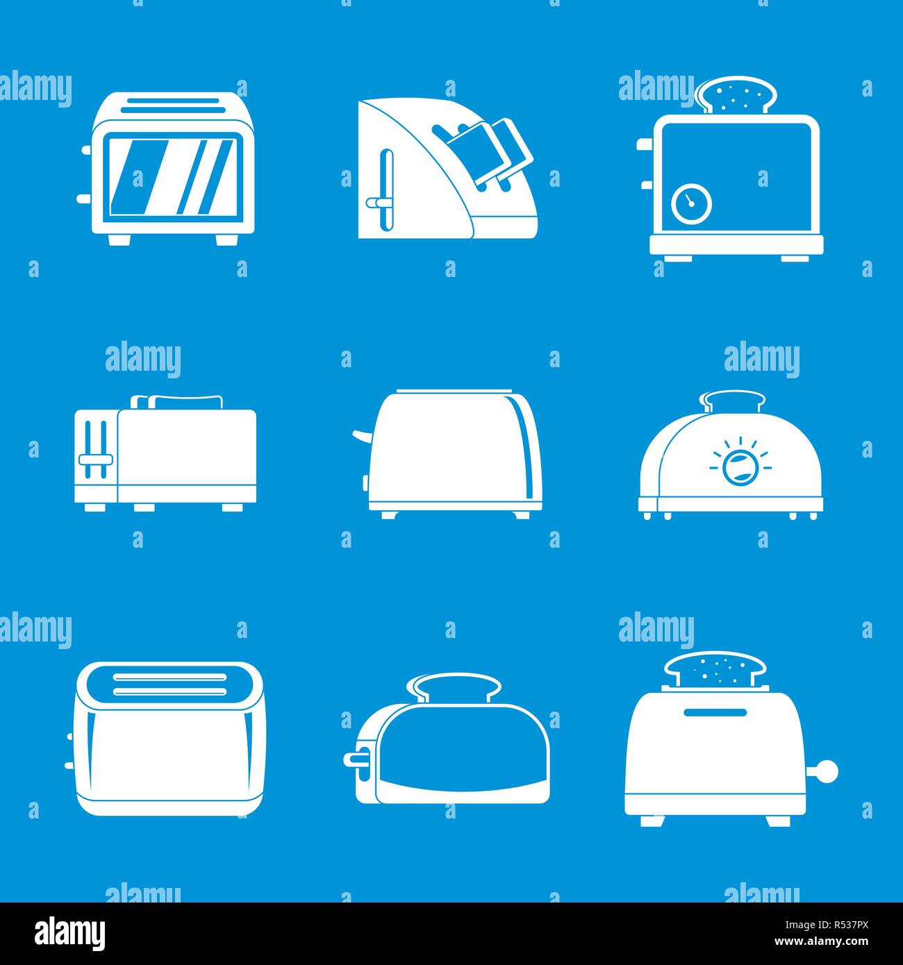 Toaster kitchen bread gourmet oven icons set. Simple illustration of 9 ...