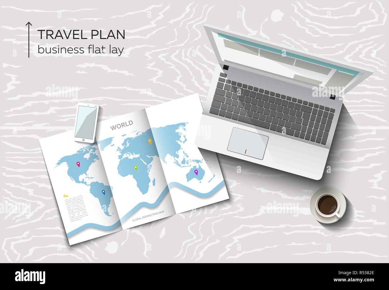 Flat lay concept of business travel planning Stock Vector Image & Art - Alamy