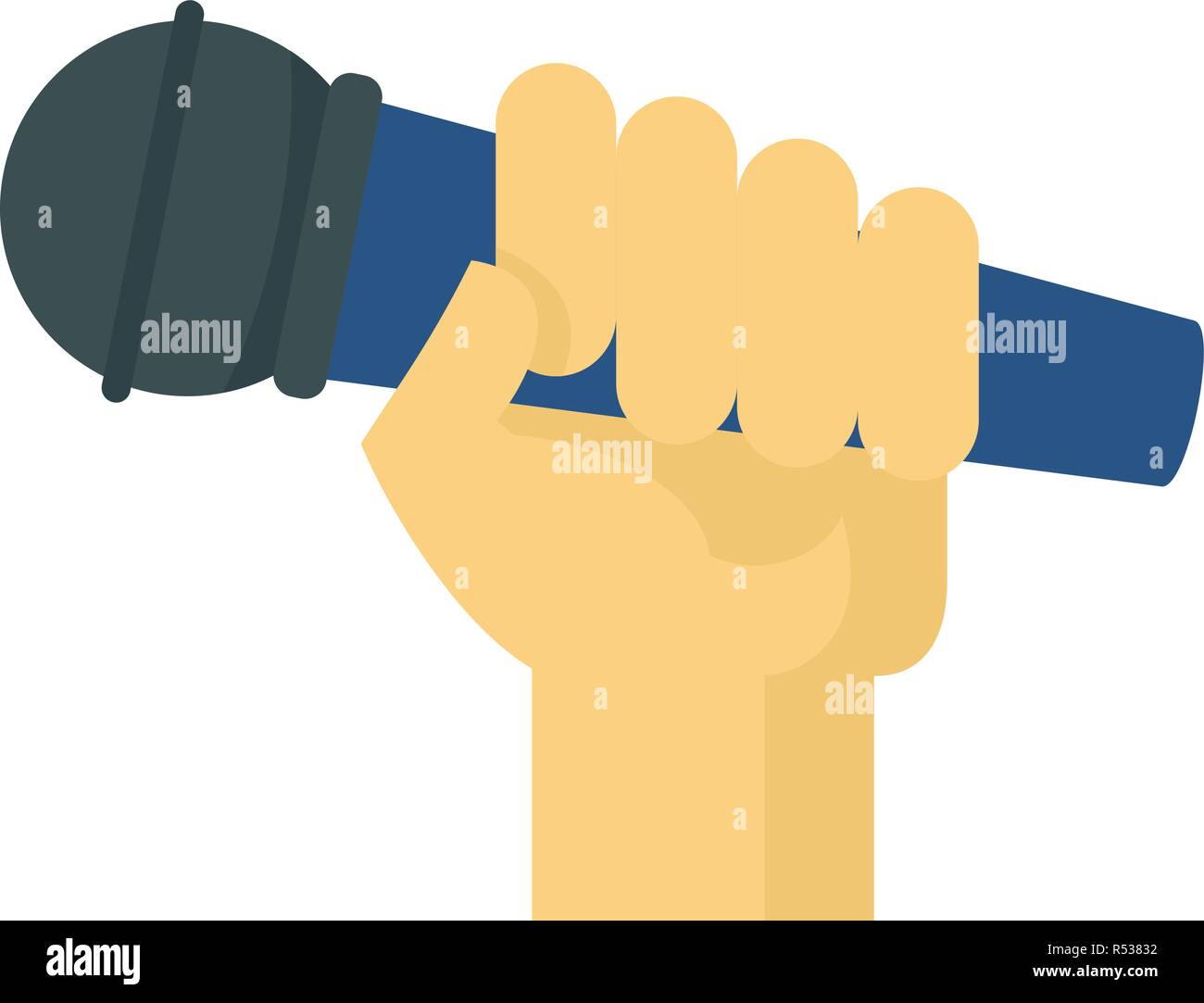 Microphone in hand icon. Flat illustration of microphone in hand vector ...