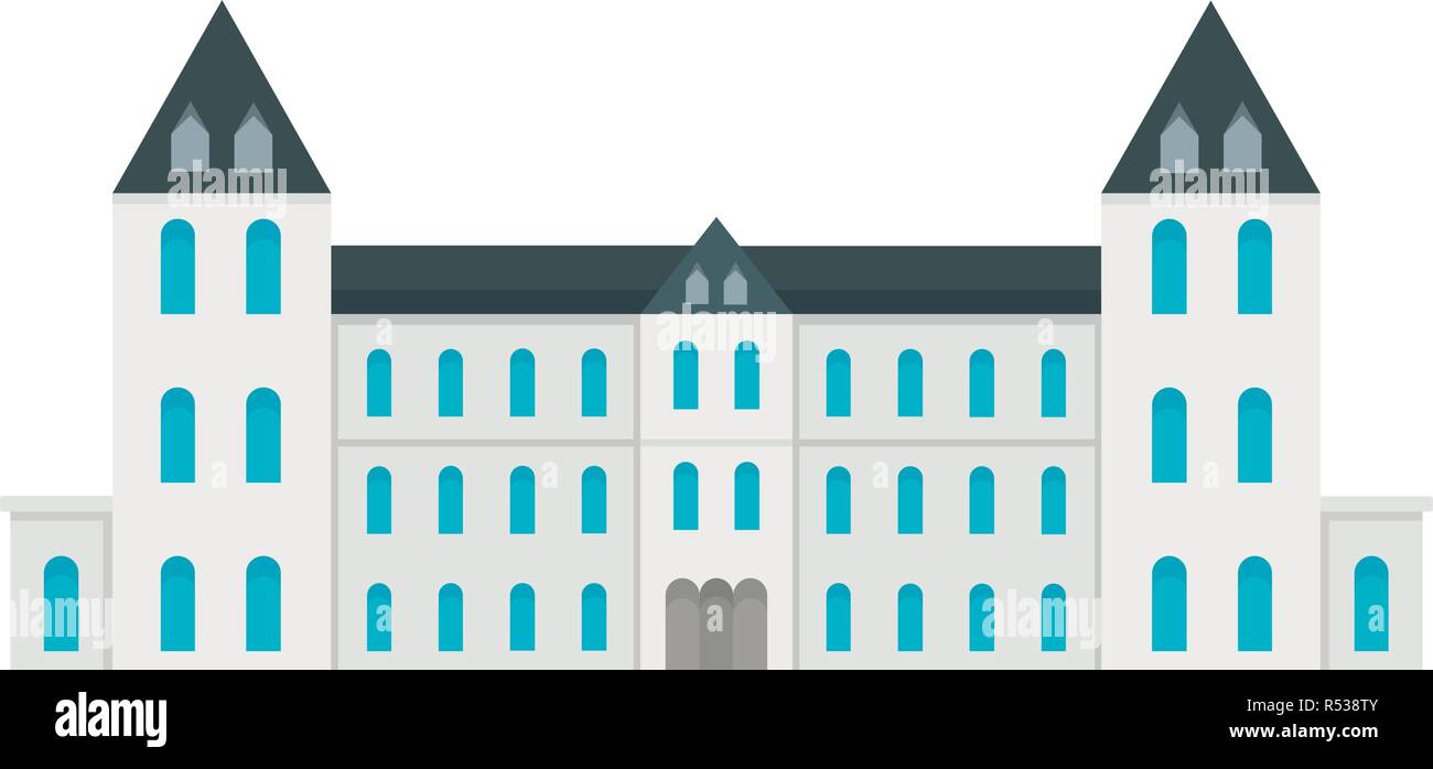 White royal castle city icon. Flat illustration of white royal castle ...