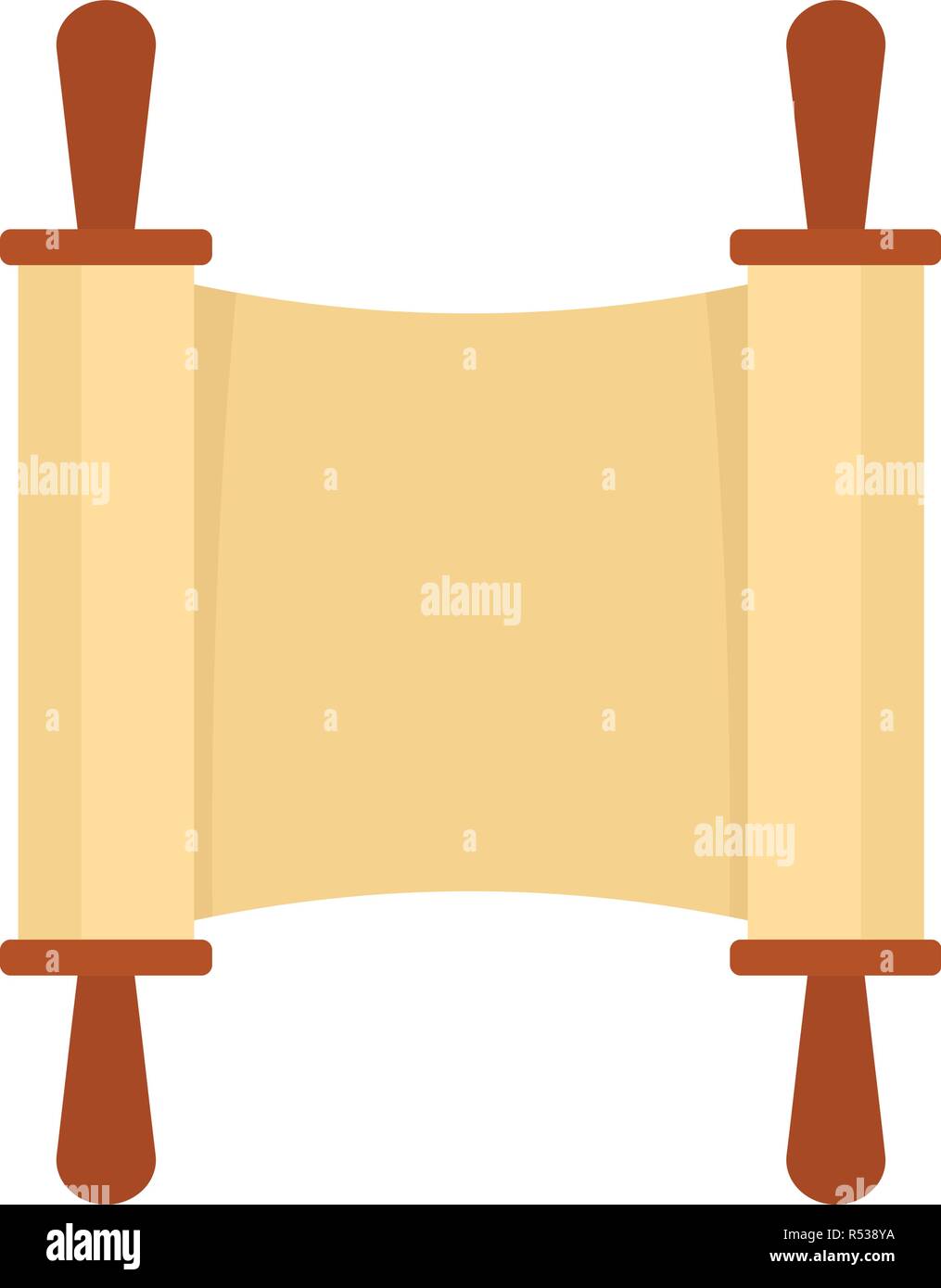 Rolled open brown papyrus icon. Flat illustration of rolled open brown ...