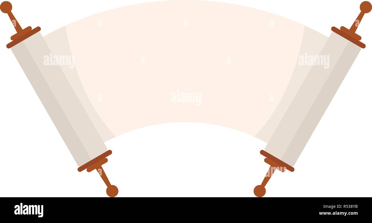 Old open rolled papyrus icon. Flat illustration of old open rolled ...