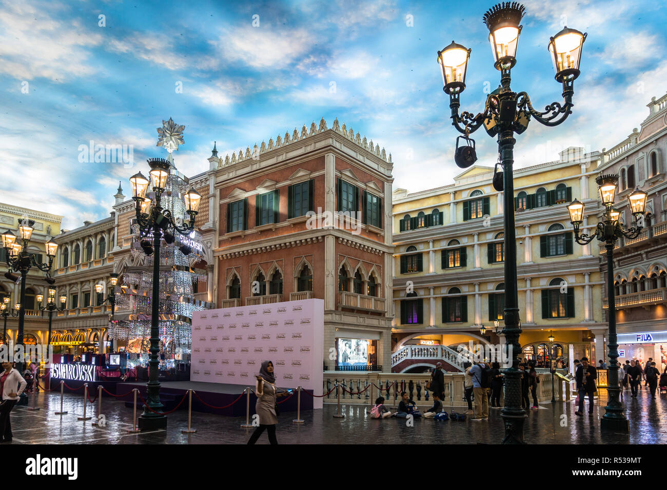 The Venetian Macao's shopping mall with Venice style shops. Macau ...