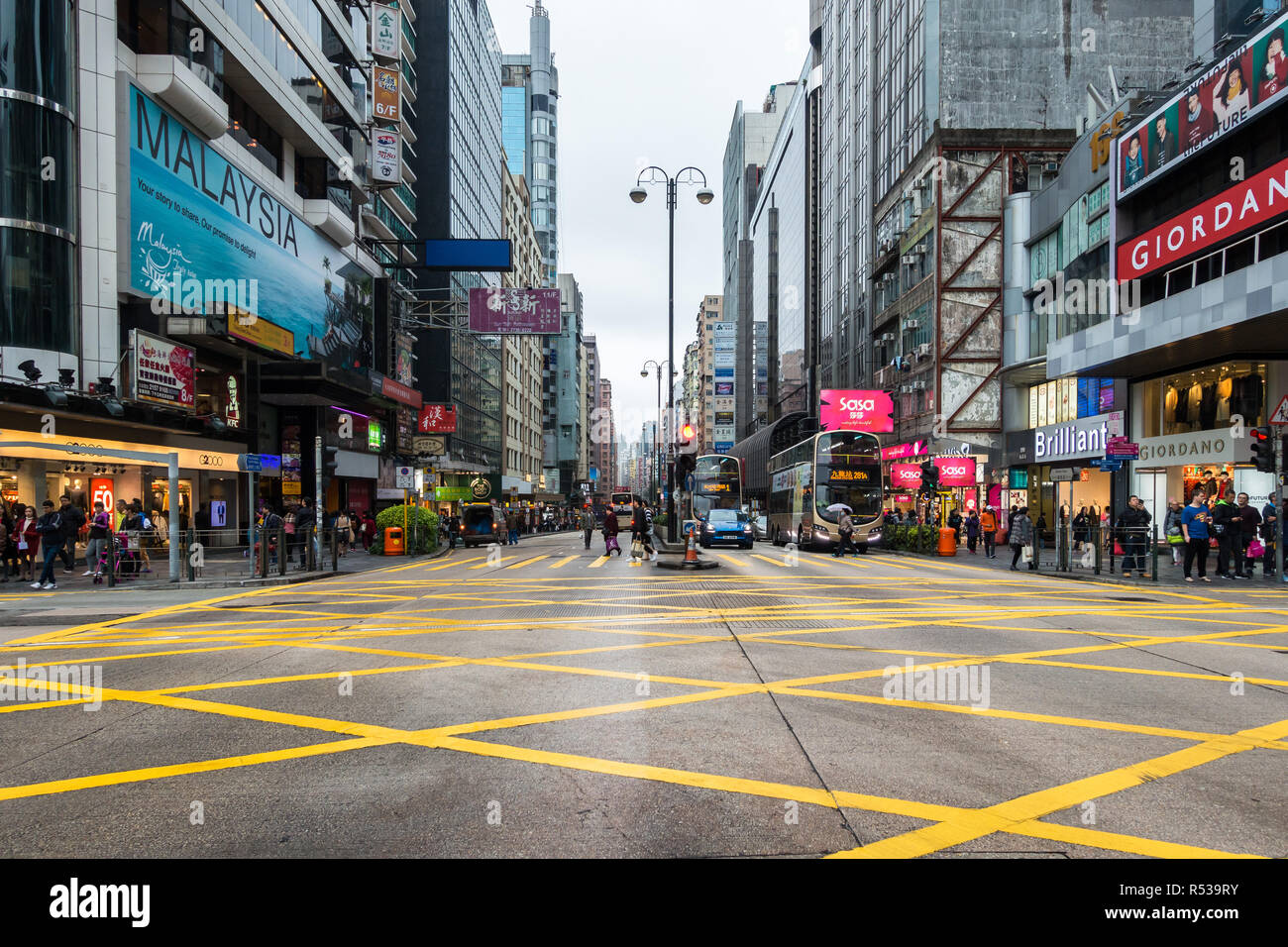 View of Nathan Road, the main central street of Kowloon. Hong Kong, Tsim Sha Tsui, January 2018 ...