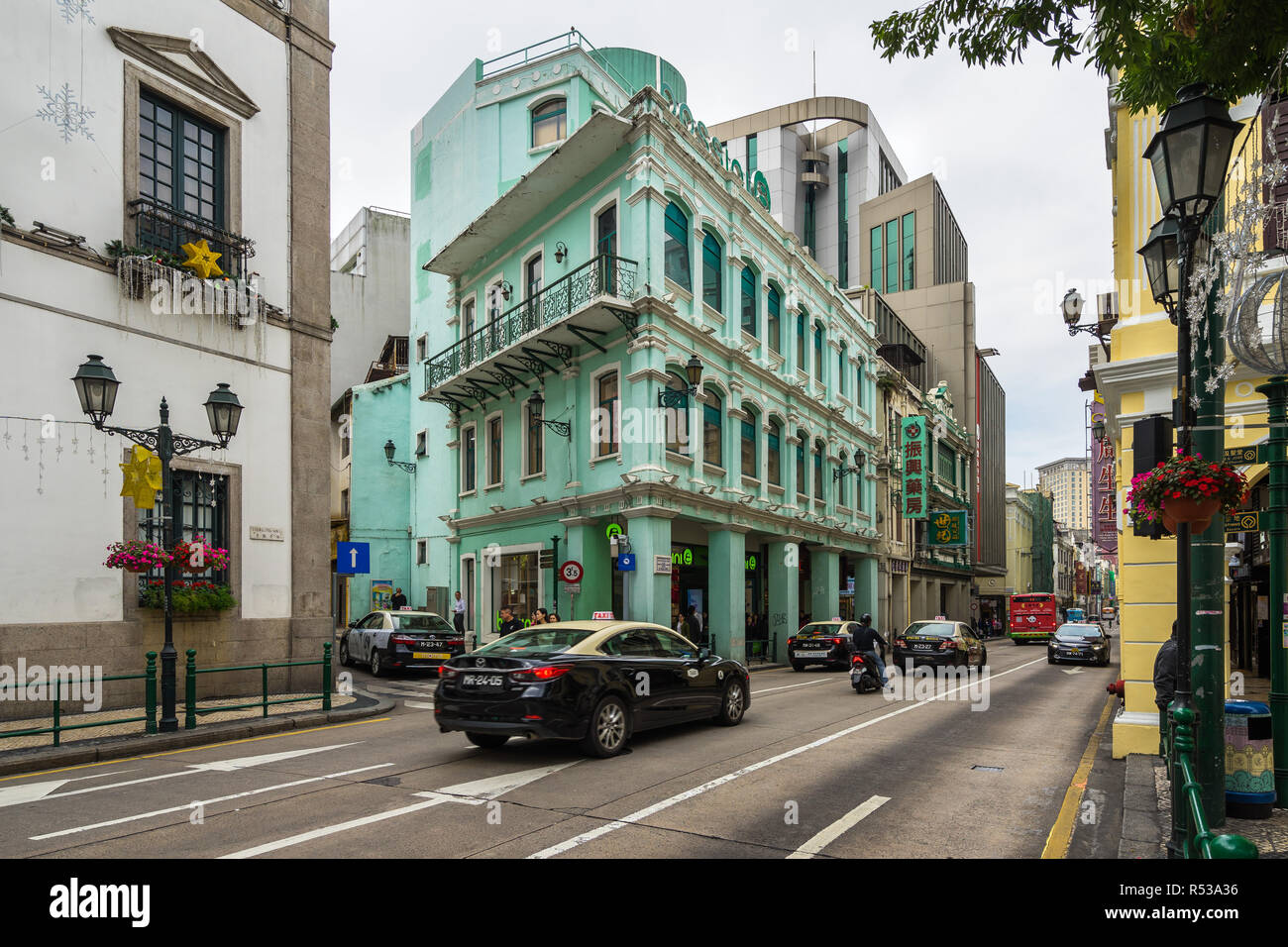Street in Macau near Senado Square with distinctive Portuguese ...