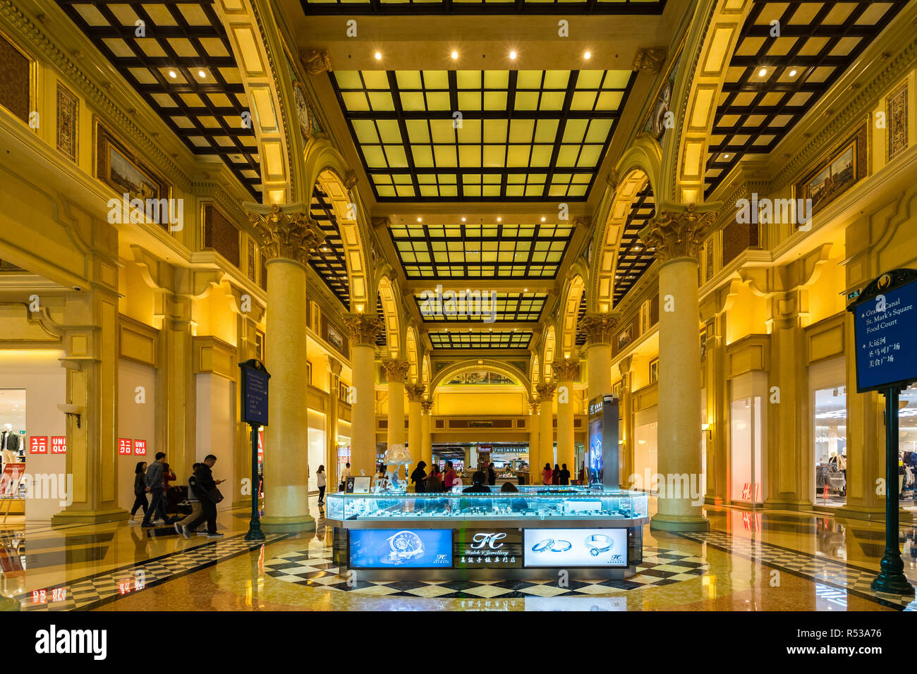 Luxury shopping mall in The Venetian Casino, one of the most famous ...